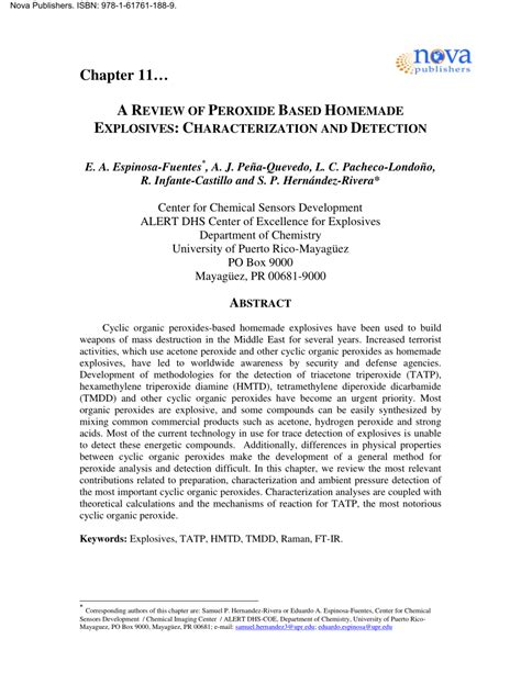 Pdf A Review Of Peroxide Based Homemade Explosives Characterization