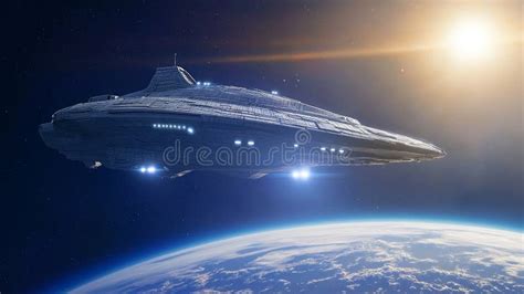 Spacecraft Gliding Through The Cosmos Above Earth Planet Stock Image Image Of Universe