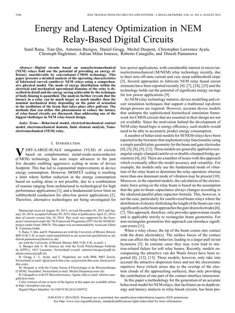PDF Energy And Latency Optimization In NEM Relay Based Digital Circuits
