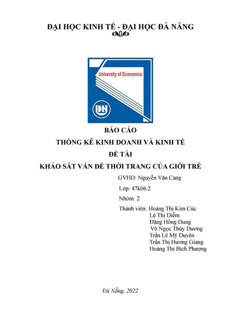 BÁO CÁO GIỮA KỲ THỐNG KÊ ĐẠI HỌC KINH TẾ ĐẠI HỌC ĐÀ NẴNG BÁO CÁO THỐNG KÊ KINH DOANH VÀ KINH