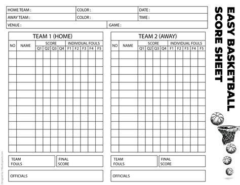 Basketball Score Sheets Free And Print Ready