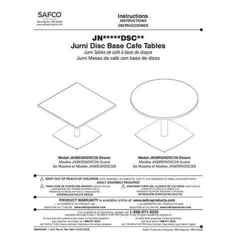 Assembly Instructions Jn36 42 Dsc Safco Products