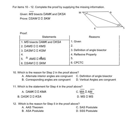 solved for items 10 12 complete the proof by supplying the missing