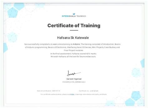 I Successfully Completed 6 Weeks Of Training In Basics Of Arduino Programming Through