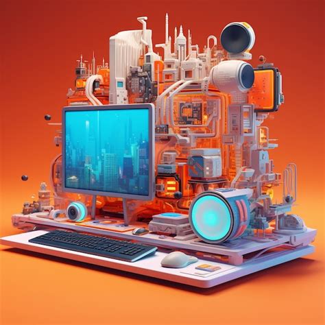 컴퓨터 및 주변 장치가 있는 3d 워크스테이션 무료 사진