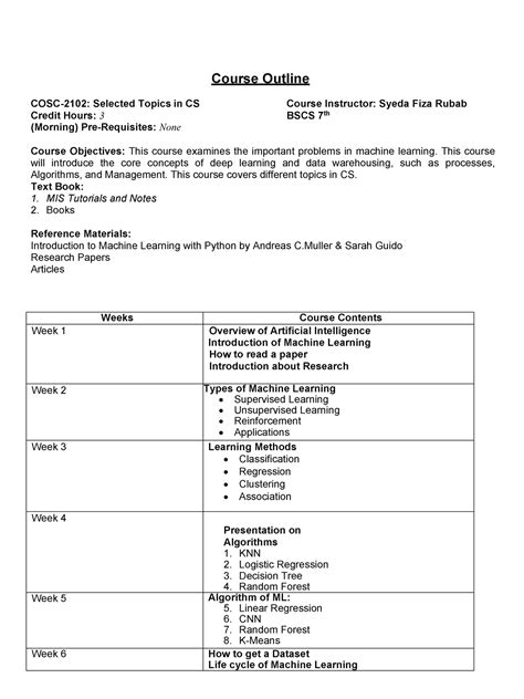 Selected Topics Course Outline Course Outline Cosc 2102 Selected Topics In Cs Course