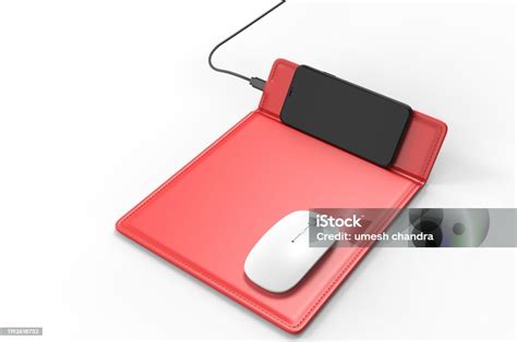 브랜딩 또는 디자인 프레젠테이션을 위한 컴퓨터 마우스가 있는 빈 무선 충전 마우스 패드 3d 렌더링 그림입니다 마우스패드에 대한 스톡 사진 및 기타 이미지 Istock