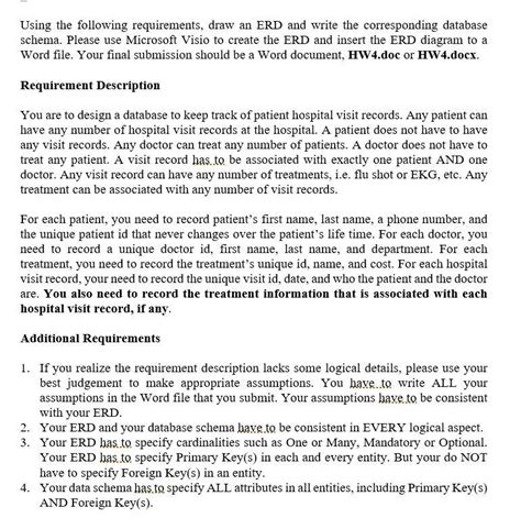 Solved Using The Following Requirements Draw An Erd And