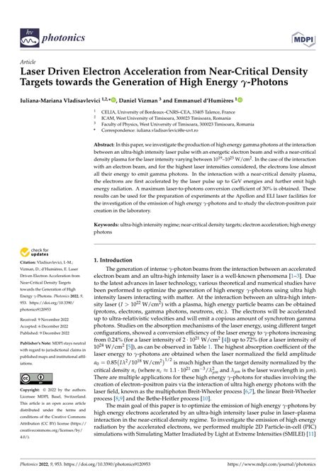 Pdf Laser Driven Electron Acceleration From Near Critical Density Targets Towards The
