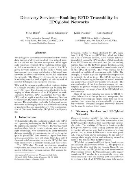 Pdf Discovery Services Enabling Rfid Traceability In Epcglobal