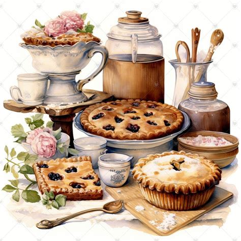 Vintage Baking Clipart Bundle 10 High Quality Watercolor S Kitchen