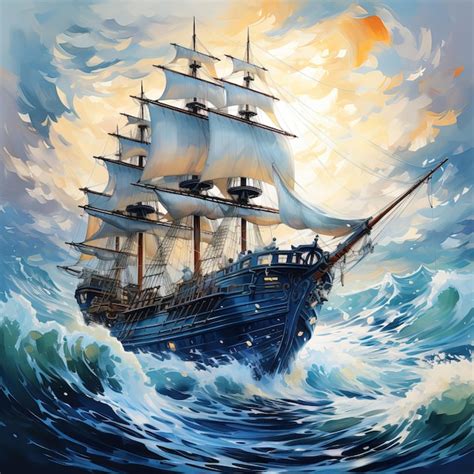 Premium Ai Image A Ship Moves In The Sea On Waves