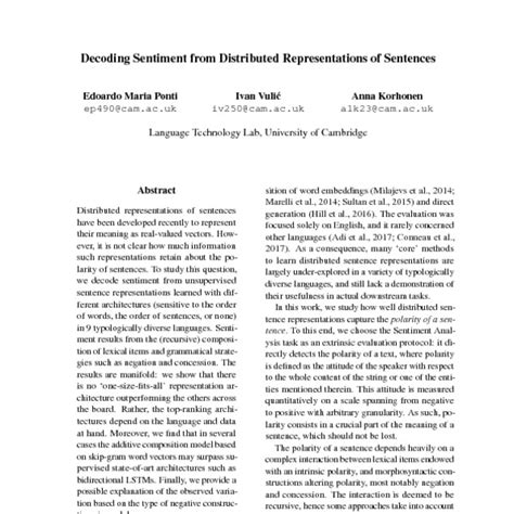 Decoding Sentiment From Distributed Representations Of Sentences Acl Anthology