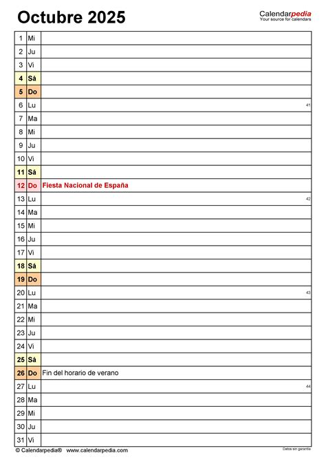 Calendario Octubre 2025 En Pdf Excel Y Word Calendarpedia