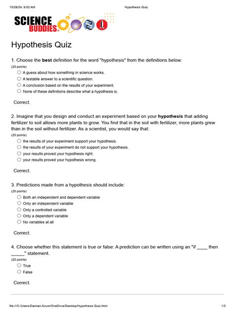 Hypothesis Quiz Pdf Hypothesis Experiment
