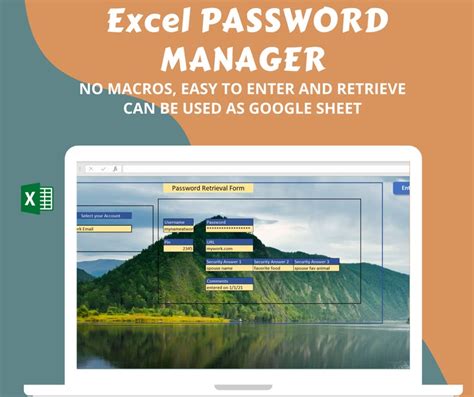 Excel Template Password Manager Digitally Track No Macros Organize Retrieve Secure