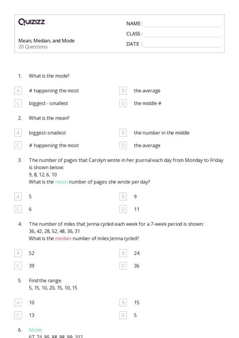 50 Mean Median And Mode Worksheets For Grade 6 On Quizizz Free
