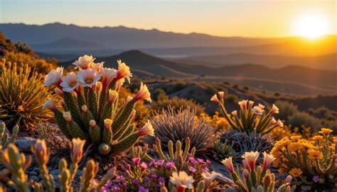 Desert Horizon Glows Brightly Blossoms Crown Cactus Arms Flowers