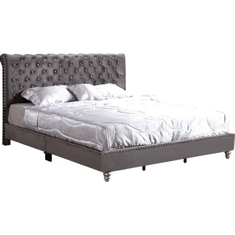 Glory Furniture Maxx Velvet Upholstered King Bed In Gray Cymax Business