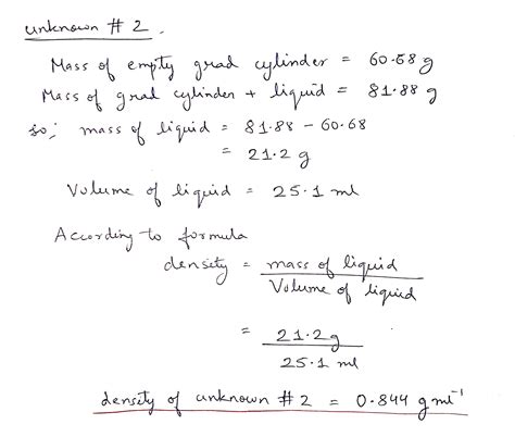 Solved Calculate Mass And Density Of Each Unknown Liquid Using The Data Course Hero