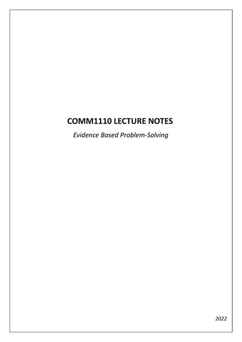 Comm1110 Lecture Notes Comm1110 Lecture Notes Evidence Based Problem Solving 2022 Week 1