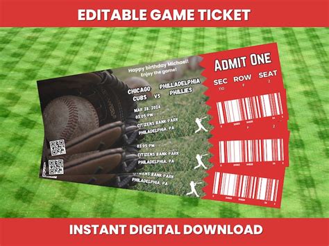 Instant Download Phillies Ticket Game Baseball Ticket Phillies