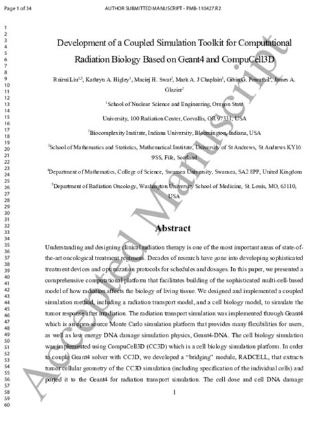 Pdf Development Of A Coupled Simulation Toolkit For Computational Radiation Biology Based On