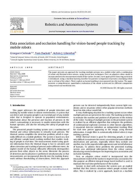 Pdf Data Association And Occlusion Handling For Vision Based People Tracking By Mobile Robots