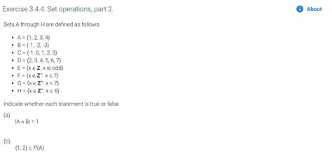 Solved Exercise Set Operations Part I About Sets Chegg