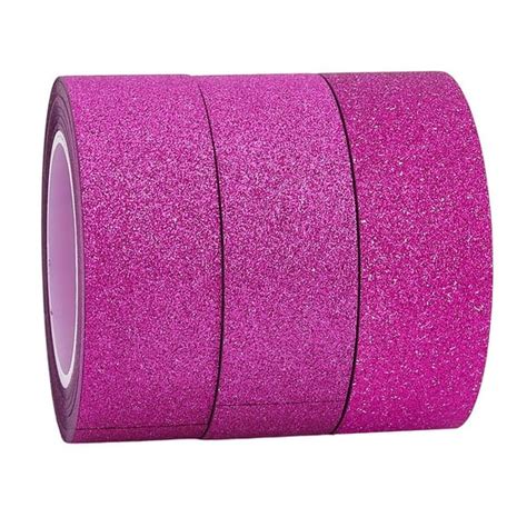 10m15mm3 Rolls Washi Glitter Tape Deep Pink Decorative Adhesive Tape