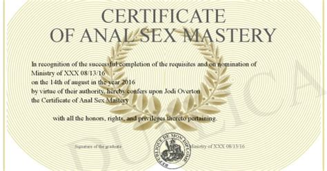 Certificate Of Anal Sex Mastery