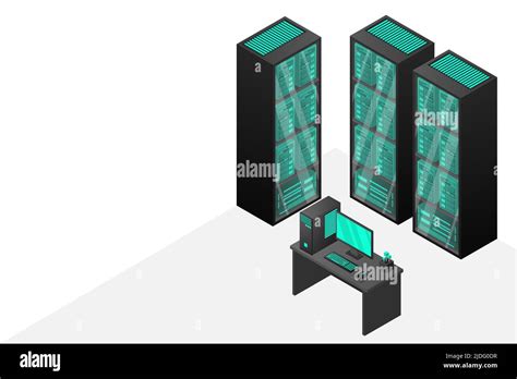 web hosting and big data processing server room rack concept of data center isometric stock