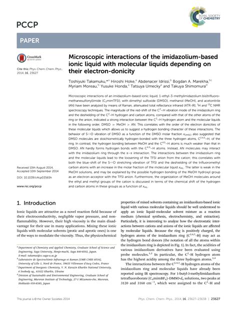 Pdf Microscopic Interactions Of The Imidazolium Based Ionic Liquid