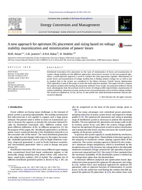 Pdf A New Approach For Optimum Dg Placement And Sizing Based On