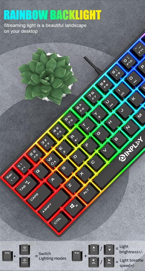 Inplay Bk680 Rgb Gaming Keyboard Rainbow Light Waterproof Smooth Membrane Keyboard For Pc Laptop