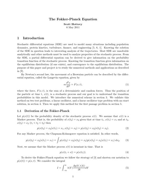 The Fokker Planck Equation Pdf Stochastic Differential Equation Mathematical Analysis