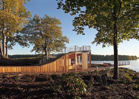 Wooden Viewing Platform Looks Out Over Latvias River Daugava