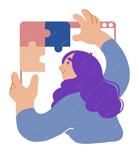 Premium Vector Stylized Illustration Of A Woman Fitting Puzzle Pieces Together Symbolizing