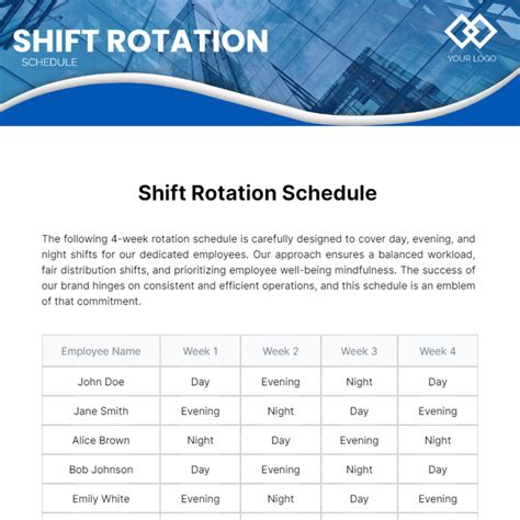 Free Shift Rotation Schedule Template To Edit Online