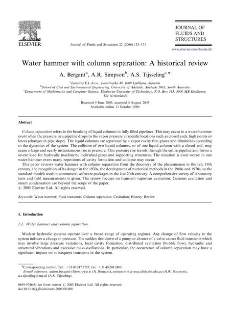 Pdf Water Hammer With Column Separation A Historical Review