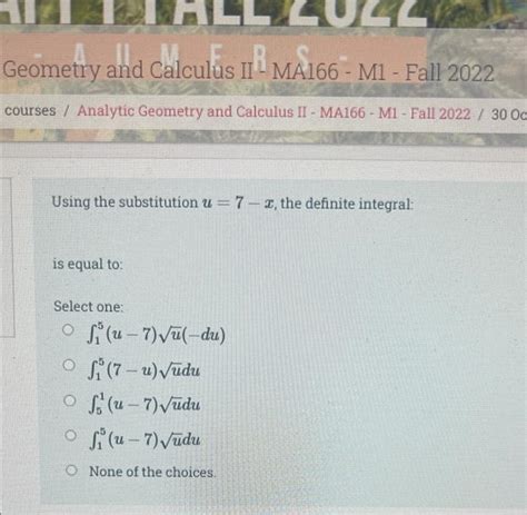 Geometry And Calculus Ii Ma166 M1 Fall 2022