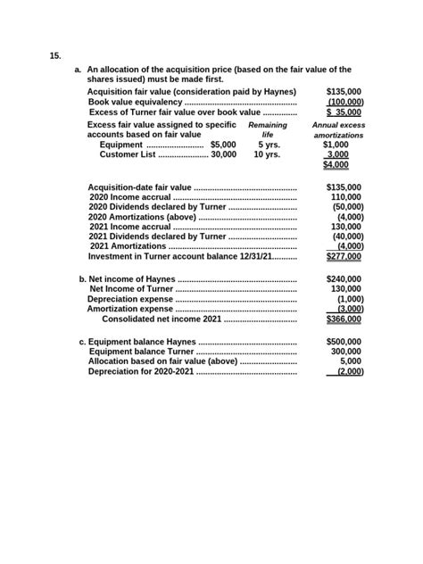 Answers Of Exercises 151925a 1 Pdf Book Value Consolidation