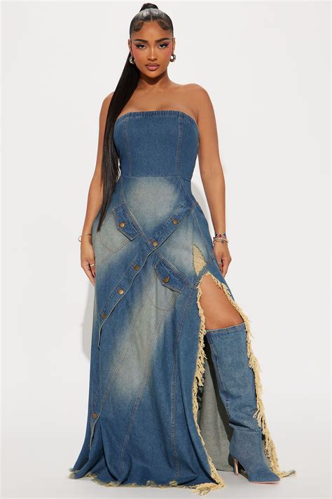 Alexandra Denim Maxi Dress Denim Fashion Nova