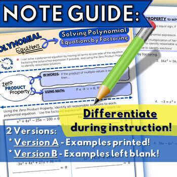Solving Polynomial Equations With The Factoring Method Note Guide Algebra