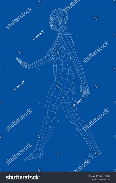 Wireframe Walking Woman 3d Illustration Female Stock Illustration
