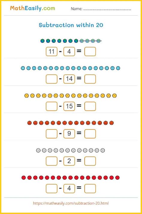 Subtraction Within 20 Worksheets Subtraction Within 20 With Counters