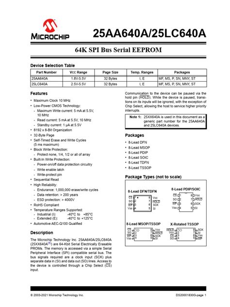25aa640a 25lc640a 64k Spi Bus Serial Eeprom 200018 2449118 Pdf