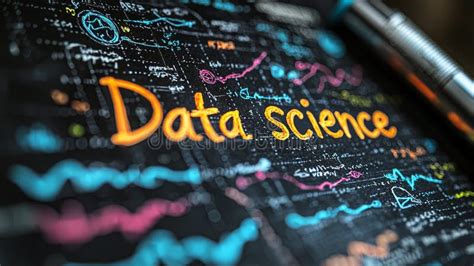 colorful data science concept with handwritten text and charts stock