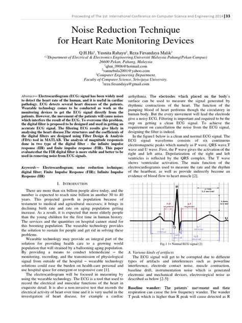 224325 Noise Reduction Technique For Heart Rate Pdf Electrical Engineering Computer