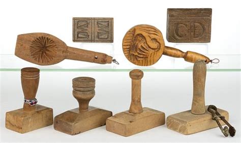 Assorted Wood Treenware Butter Prints Stamps Lot Of Eight Sold At